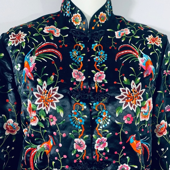 Jackets & Coats | Gorgeous Black Satin Embroidered Jacket | Poshmark